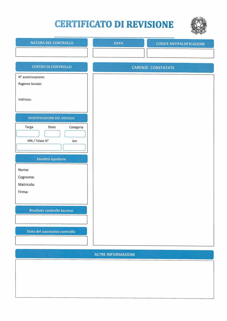 Certificato di revisione auto - Autotime